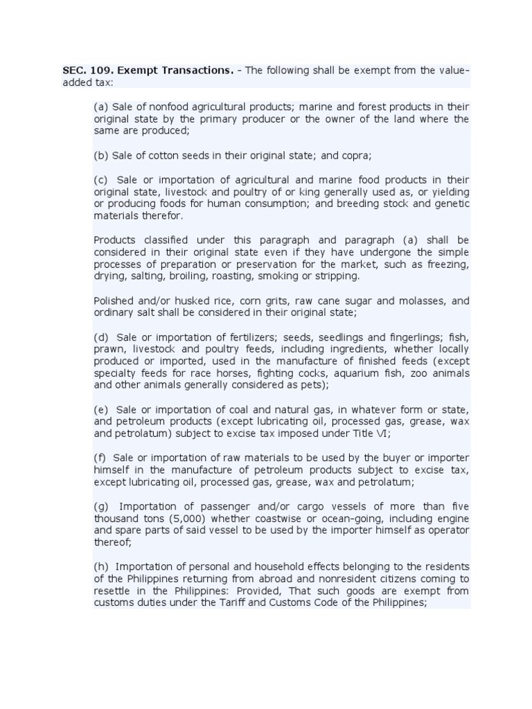 TAX Code - Section 109 | PDF | Value Added Tax | Taxes