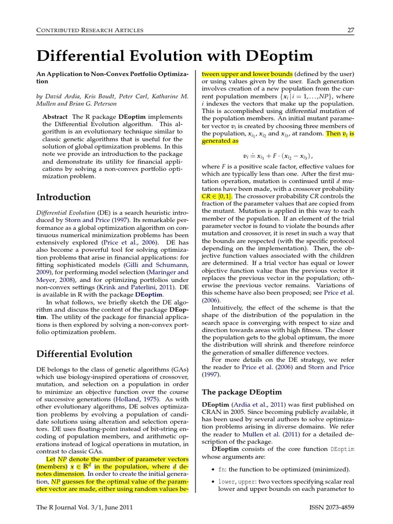 Differential Evolution With DEoptim | PDF | Value At Risk | Mathematical Optimization