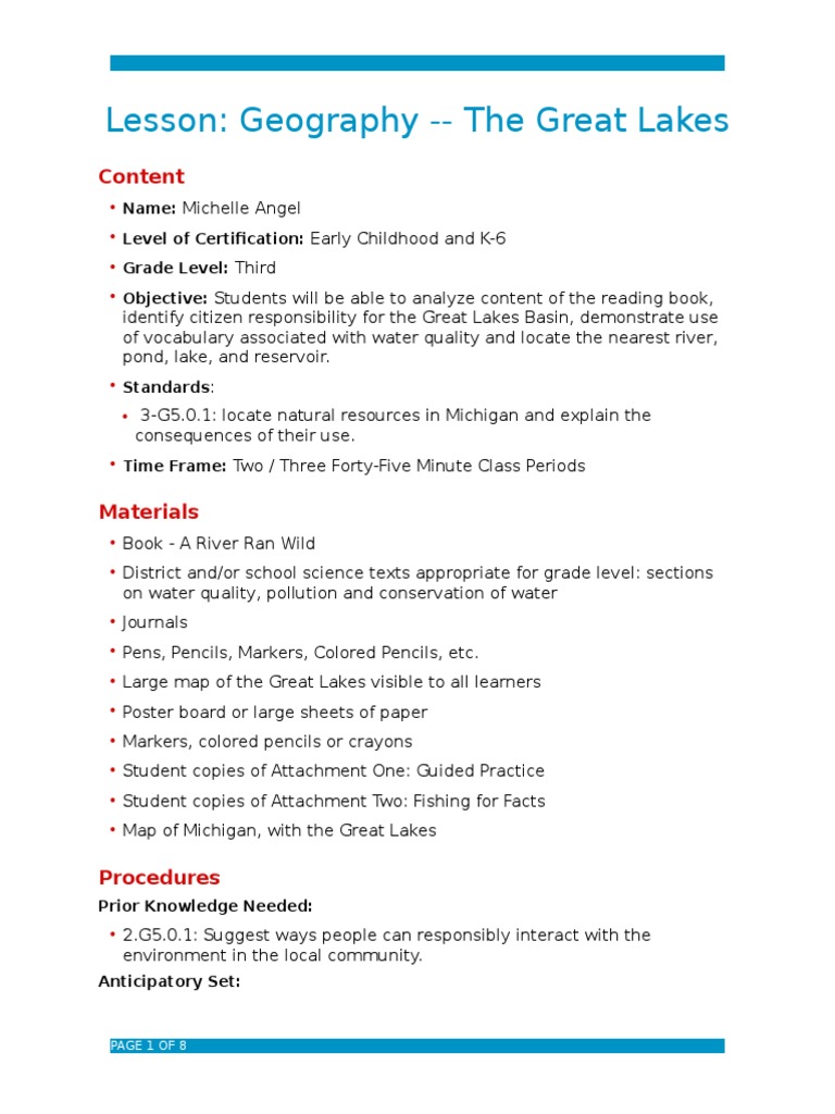 Geography Lesson Plan | PDF | Hydrography | Aquatic Biomes