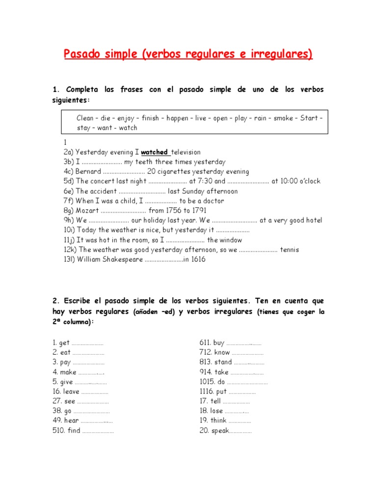 Ejercicios Pasado Simple | PDF