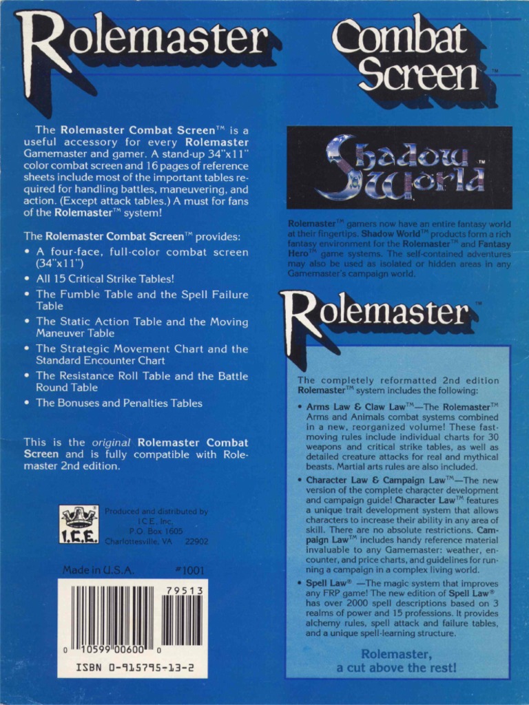 Rolemaster - Combat Screen | PDF