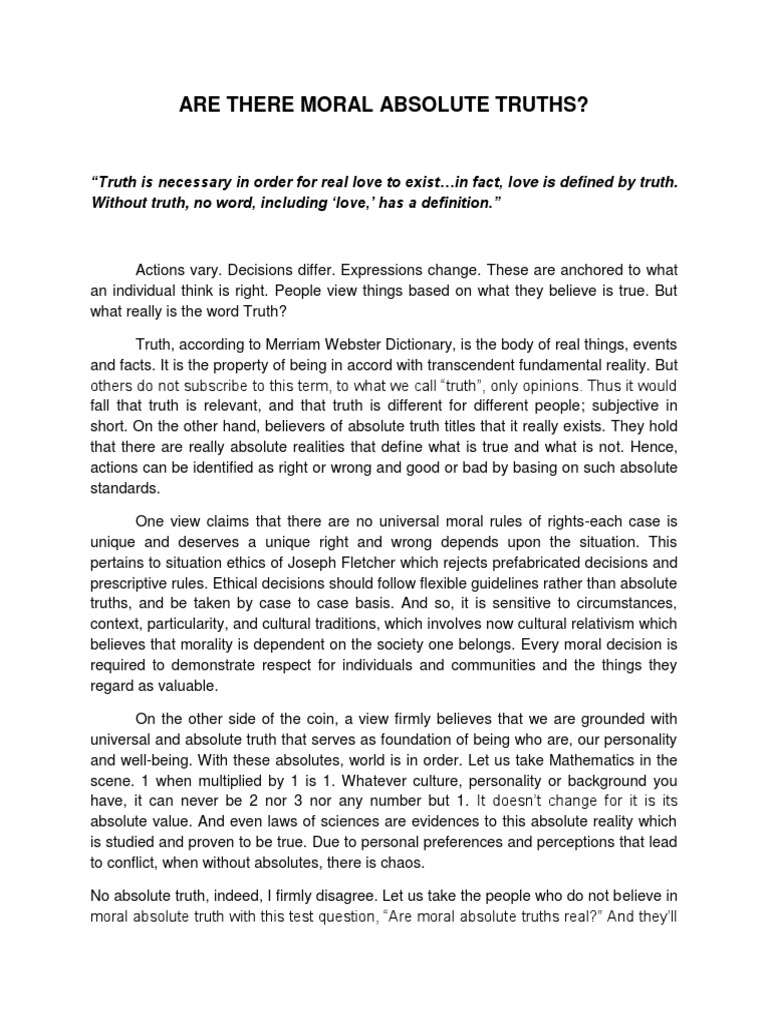 Are There Moral Absolute Truths? | PDF | Absolute (Philosophy) | Truth