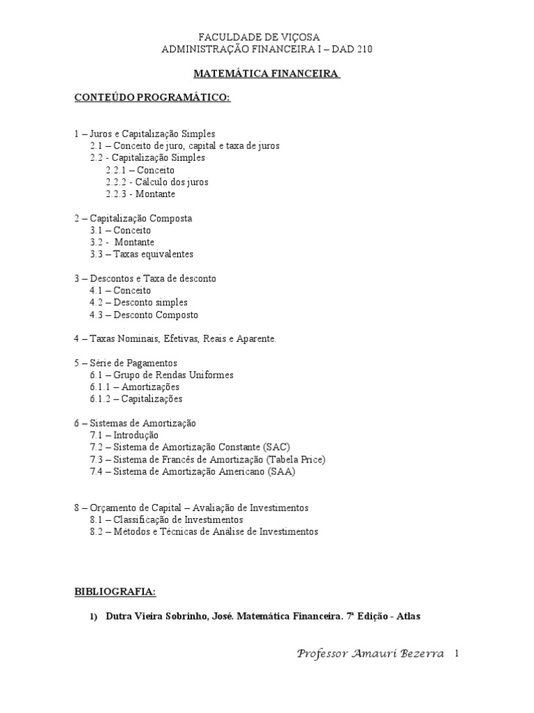 Apostila de Matemtica Financeira | PDF | Desconto | Juros