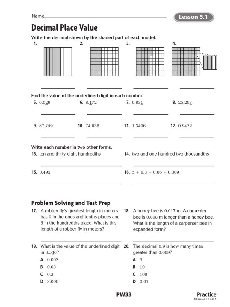 Decimal Place Value Practice | PDF | Teaching Mathematics