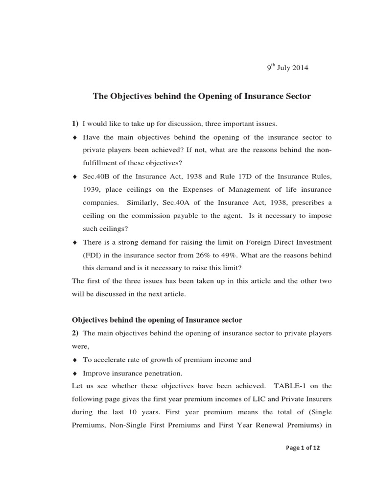 The Objectives Behind The Opening of Insurance Sector | PDF | Insurance ...