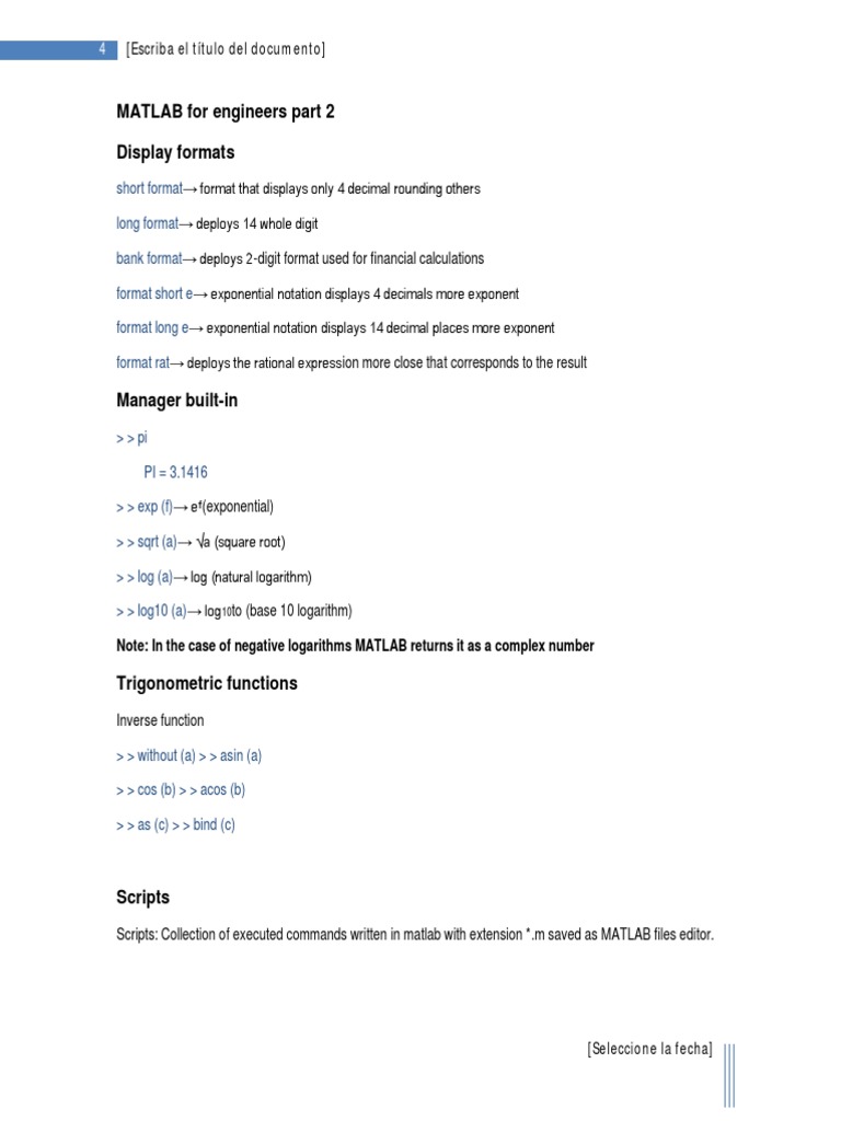 MATLAB For Engineers Part 2 Display Formats: Short Format Long Format ...