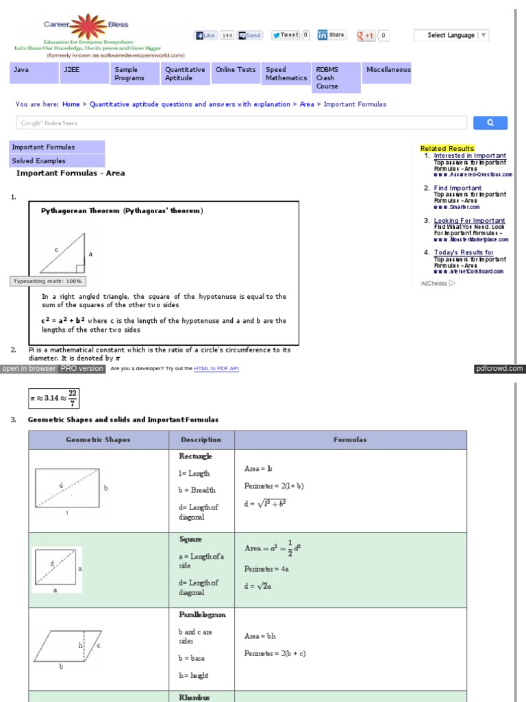 WWW Careerbless Com Aptitude Qa Area Imp PHP Backup | PDF | Area | Rectangle