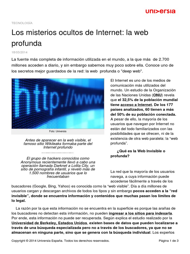 Misterios Ocultos Internet Web Profunda | PDF | Internet | Ciencias de ...