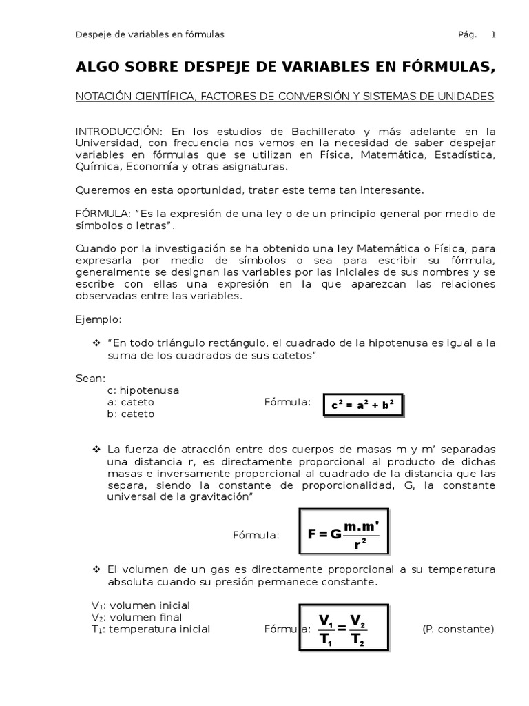 Despeje de Variables en Fórmulas Matemáticas | PDF