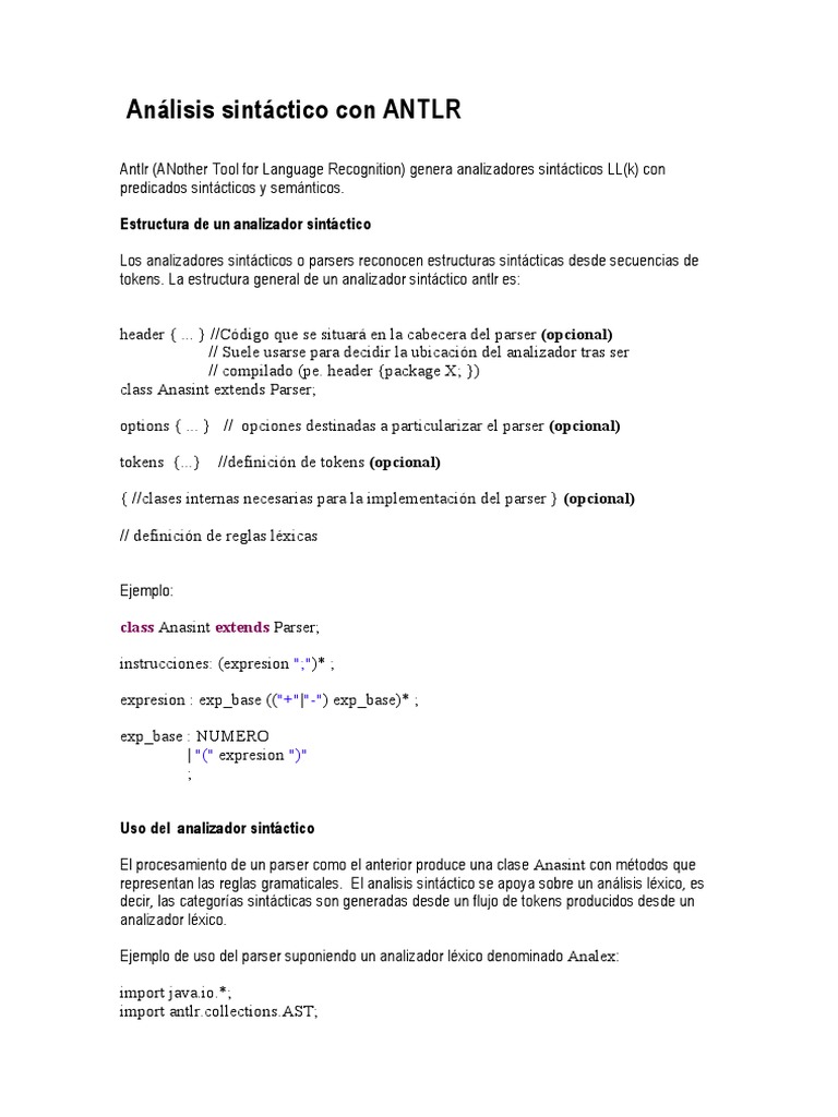 Análisis Sintáctico con ANTLR | PDF | Informática