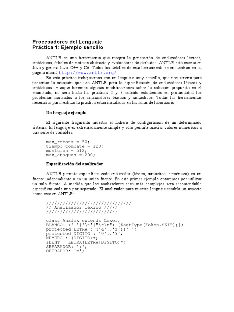 Ejemplo ANTLR | PDF | Lenguaje de programación | Desarrollo de software