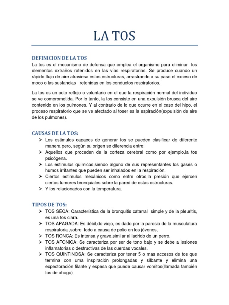 Tipos y Mecanismos de la Tos | PDF | Tos | Sistema respiratorio
