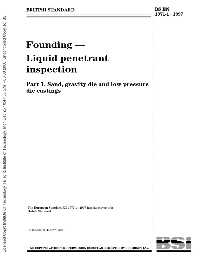 BS - EN - 1371-1 - 1997 - DP Test | PDF | Nondestructive Testing ...