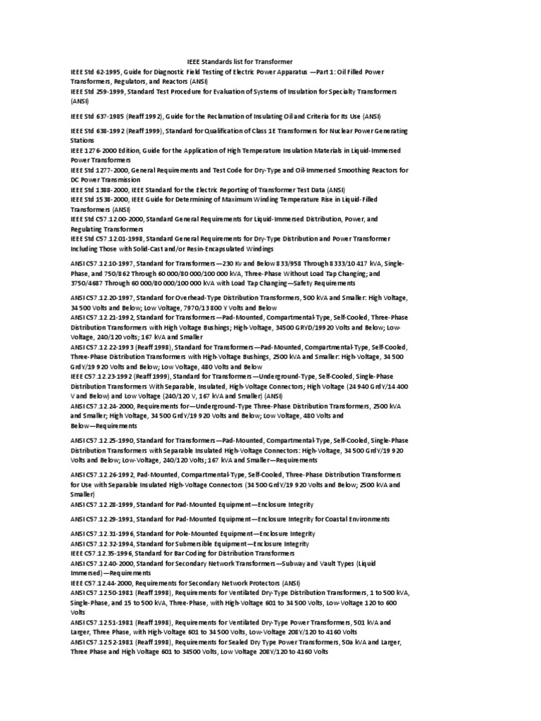 IEEE Transformer Standards Overview | PDF | Electric Power Distribution ...