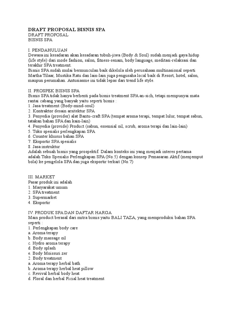 Draft Proposal Bisnis Spa | PDF