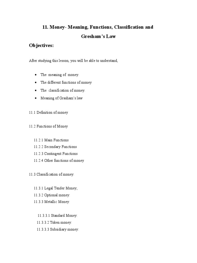 Meaning and Classification of Money | PDF | Medium Of Exchange | Money ...
