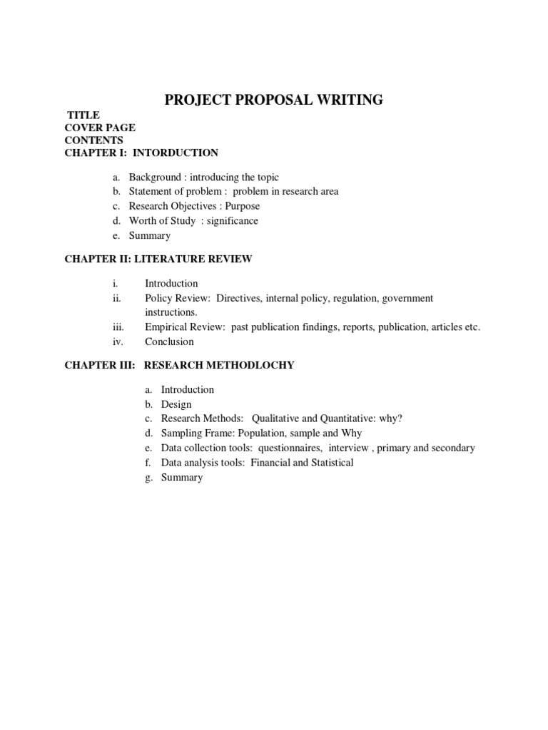 Project Proposal Writing: Title Cover Page Chapter I: Intorduction ...