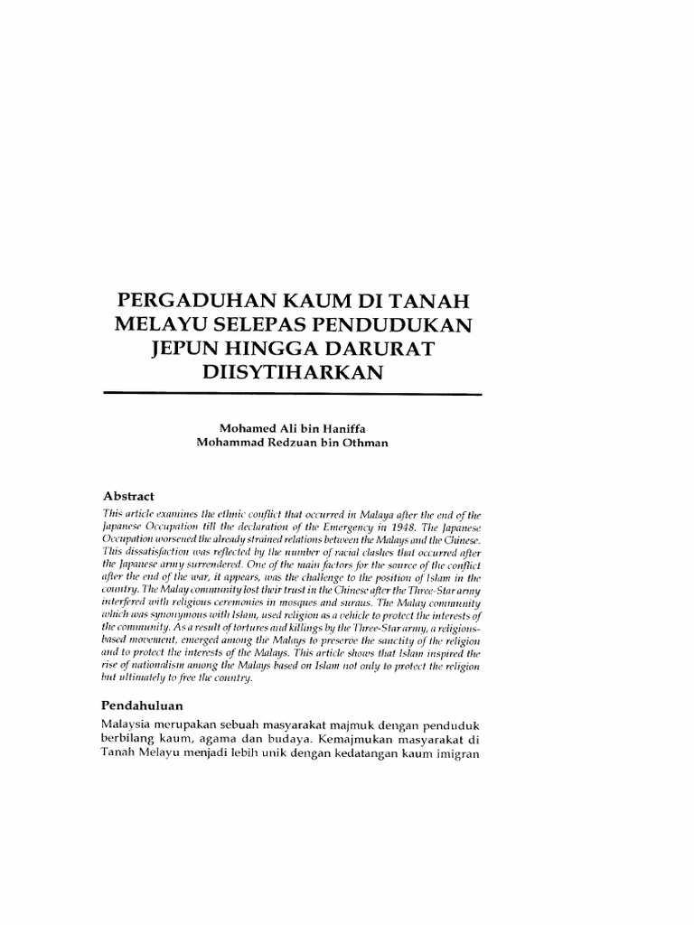 Jurnal Sejarah Pergaduhan Kaum Di Tanah Melayu | PDF