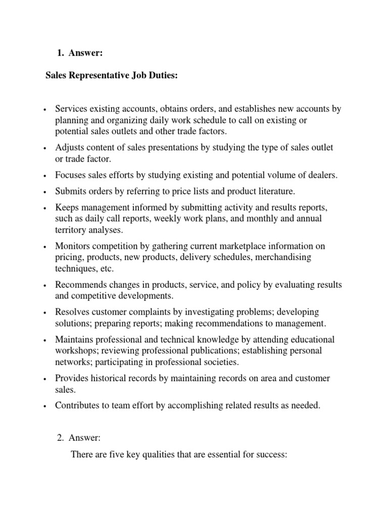 Answer: Sales Representative Job Duties | Download Free PDF | Sales ...