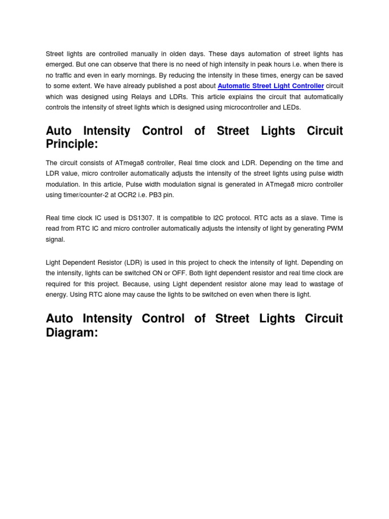 Auto Intensity Control of Street Lights | PDF | Microcontroller | Electrical Engineering