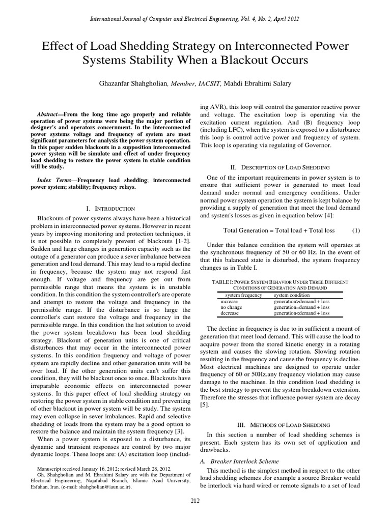 Effect of Load Shedding Strategy On Interconnected Power Systems ...