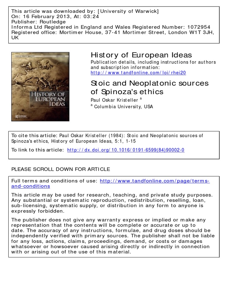 Stoic & Neoplatonic Influences on Spinoza | PDF | Nous | Neoplatonism