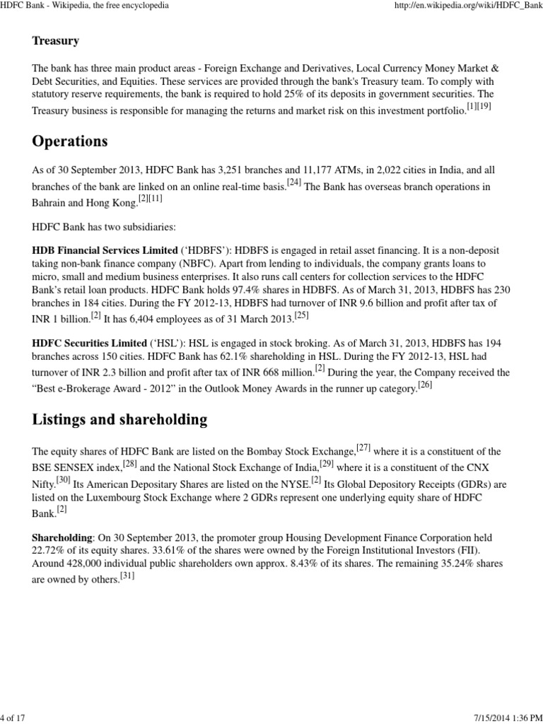 HDFC Bank - Wikipedia, The Free Encyclopedia - Part4 | PDF | Banks | Stocks