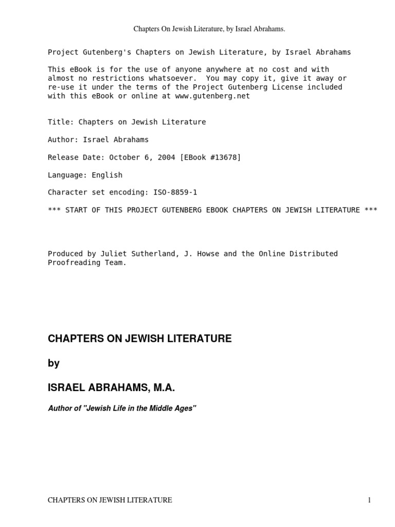 Chapters On Jewish Literature by Abrahams, Israel, 1858-1925 | PDF ...