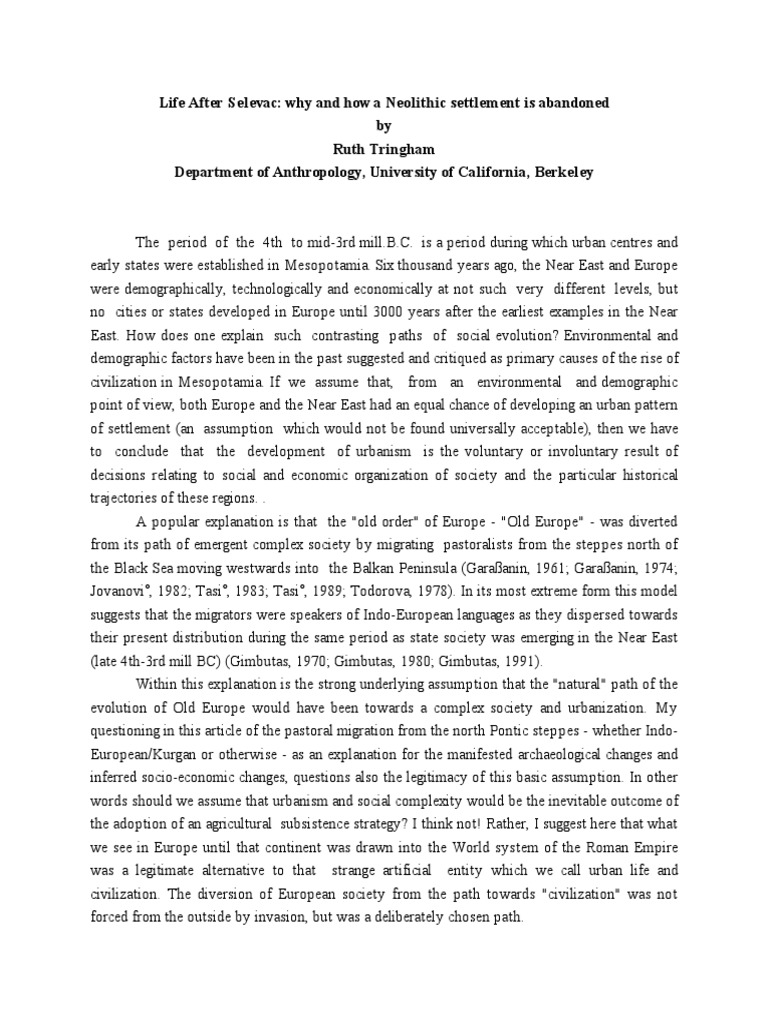 Life After Selevac: Why and How A Neolithic Settlement Is Abandoned ...