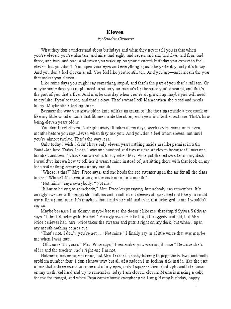 Eleven - Sandra Cisneros | PDF | Leisure