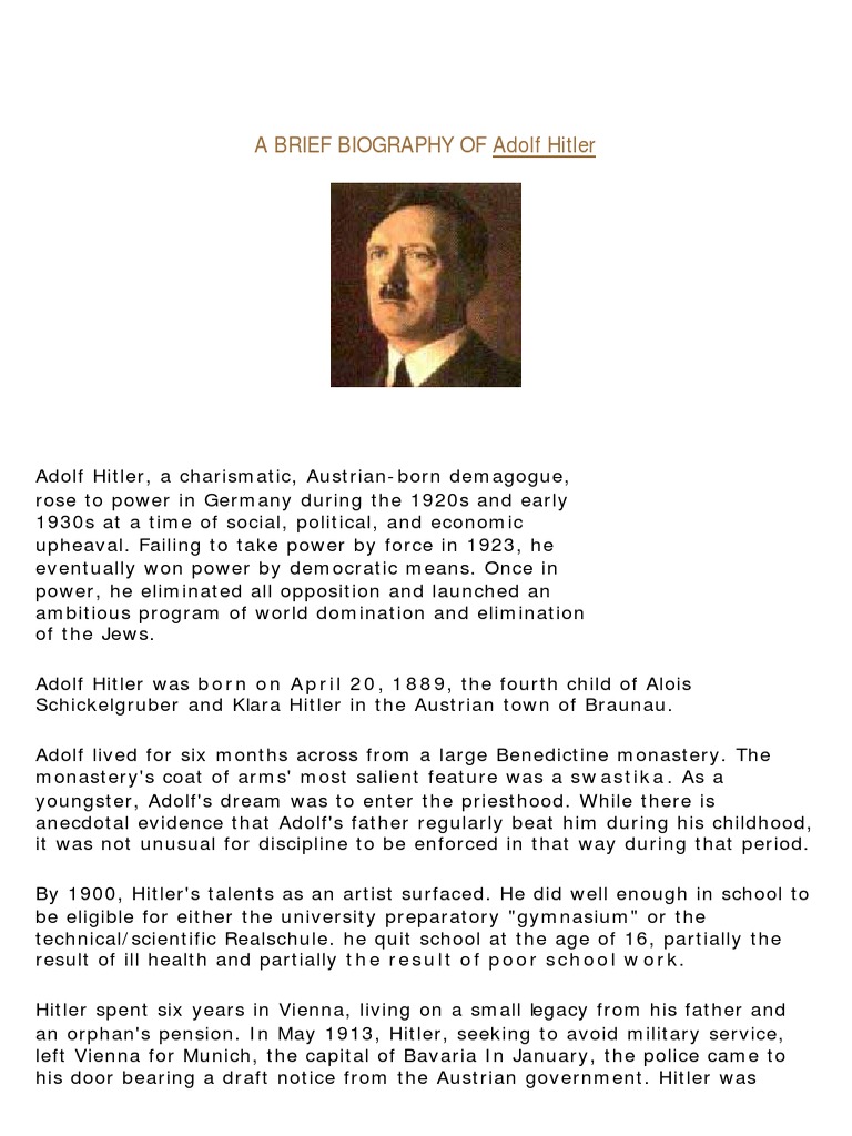 Adolf Hitler: A Brief Biography | PDF | Adolf Hitler | Nazi Party
