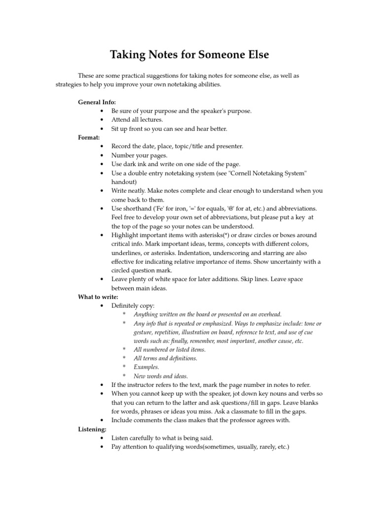 Taking Notes For Someone Else: General Info | PDF | Rules | Linguistic ...