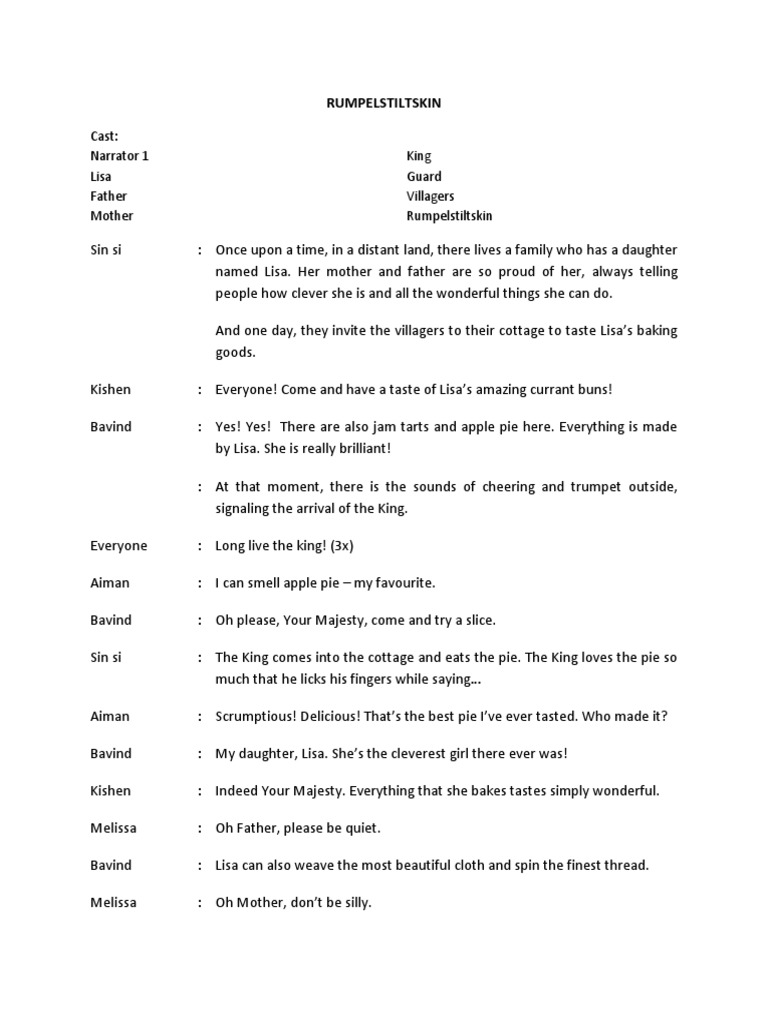 881942erwwwwww99 Rumpelstiltskin Script | PDF | Leisure
