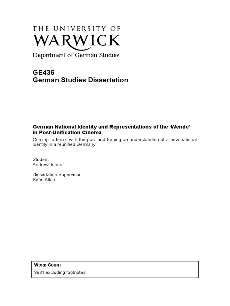 German National Identity and Representations of The Wende' in Post ...