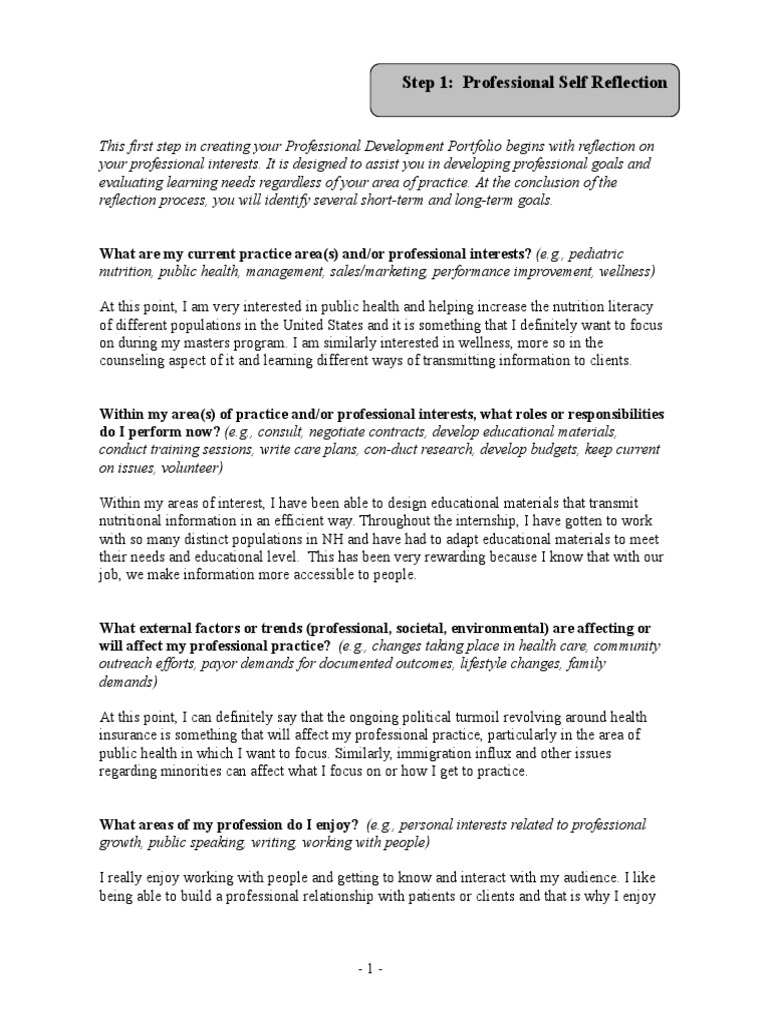 Professional Development Reflection Guide | PDF | Nutrition | Diet ...