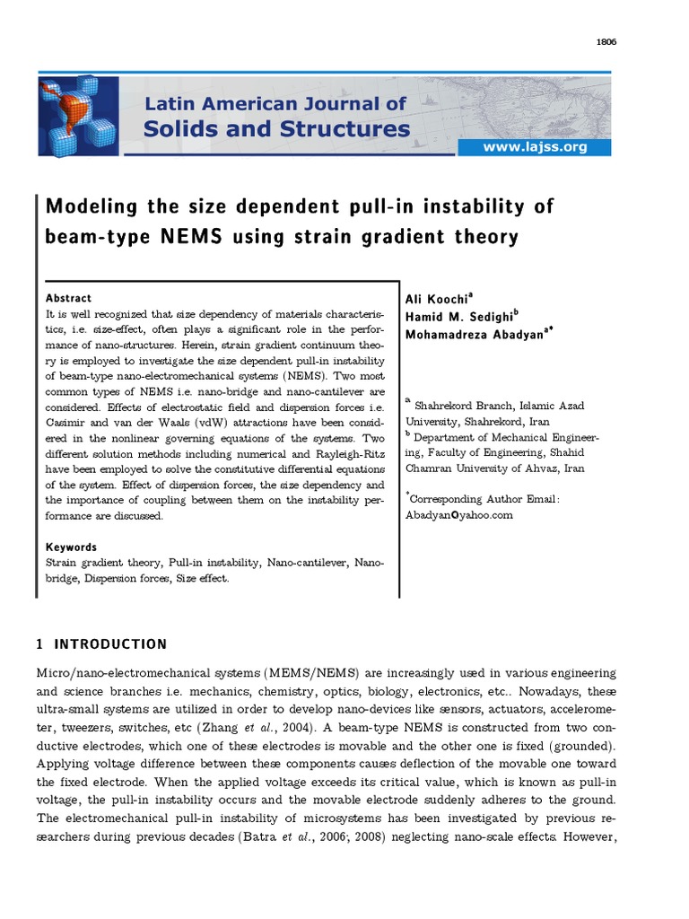 Modeling The Size Dependent Pull-In Instability of Beam-Type NEMS Using ...