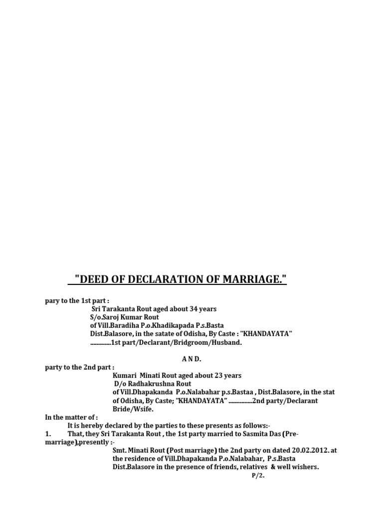 Deed of Declaration of Marriage | PDF | Affidavit | Kinship And Descent