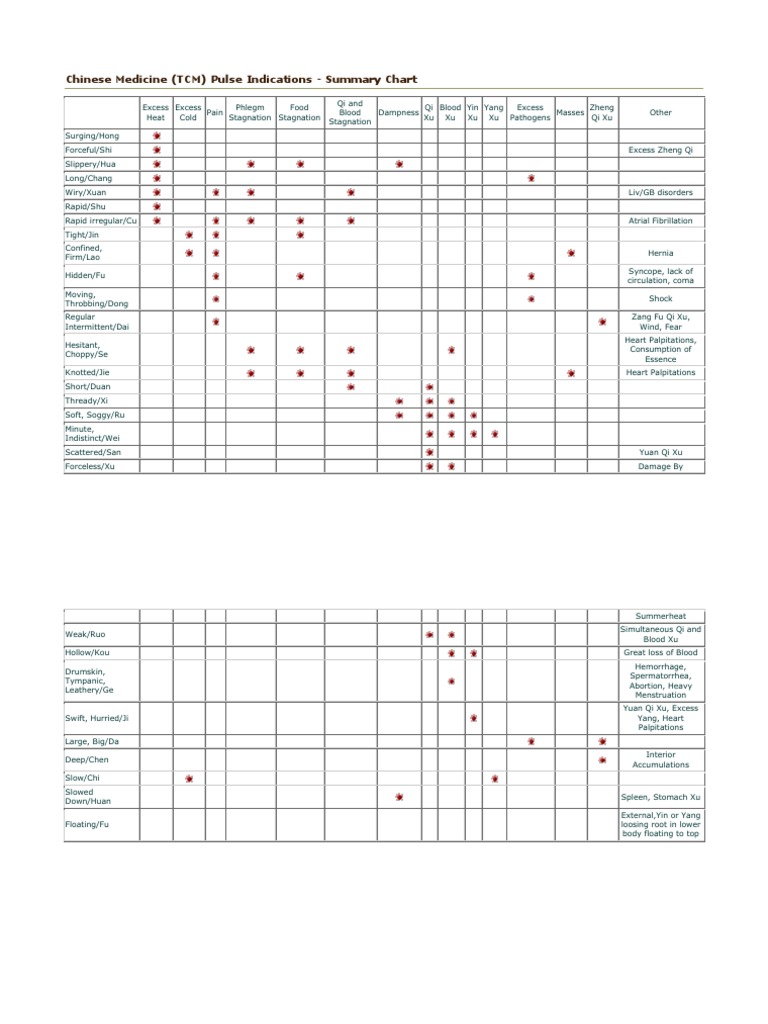 Chinese Medicine Pulse Diagnosis Charts | PDF