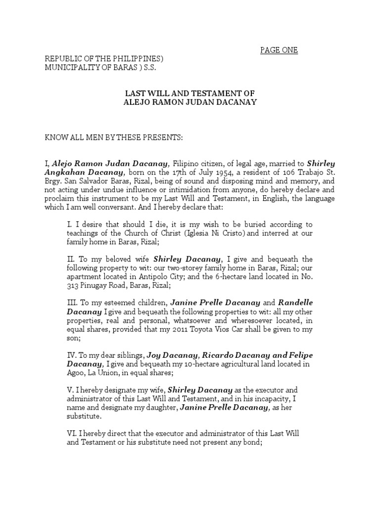 Sample of Notarial Will (1)
