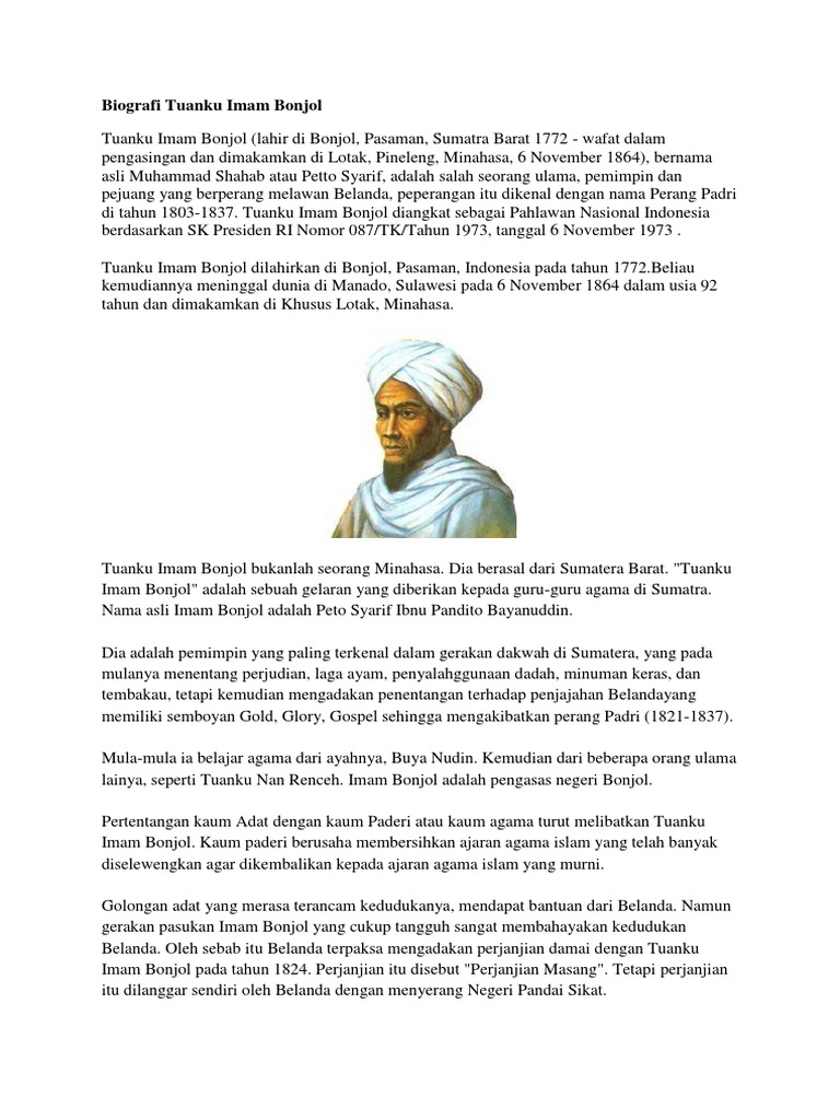 Biografi Tuanku Imam Bonjol | PDF