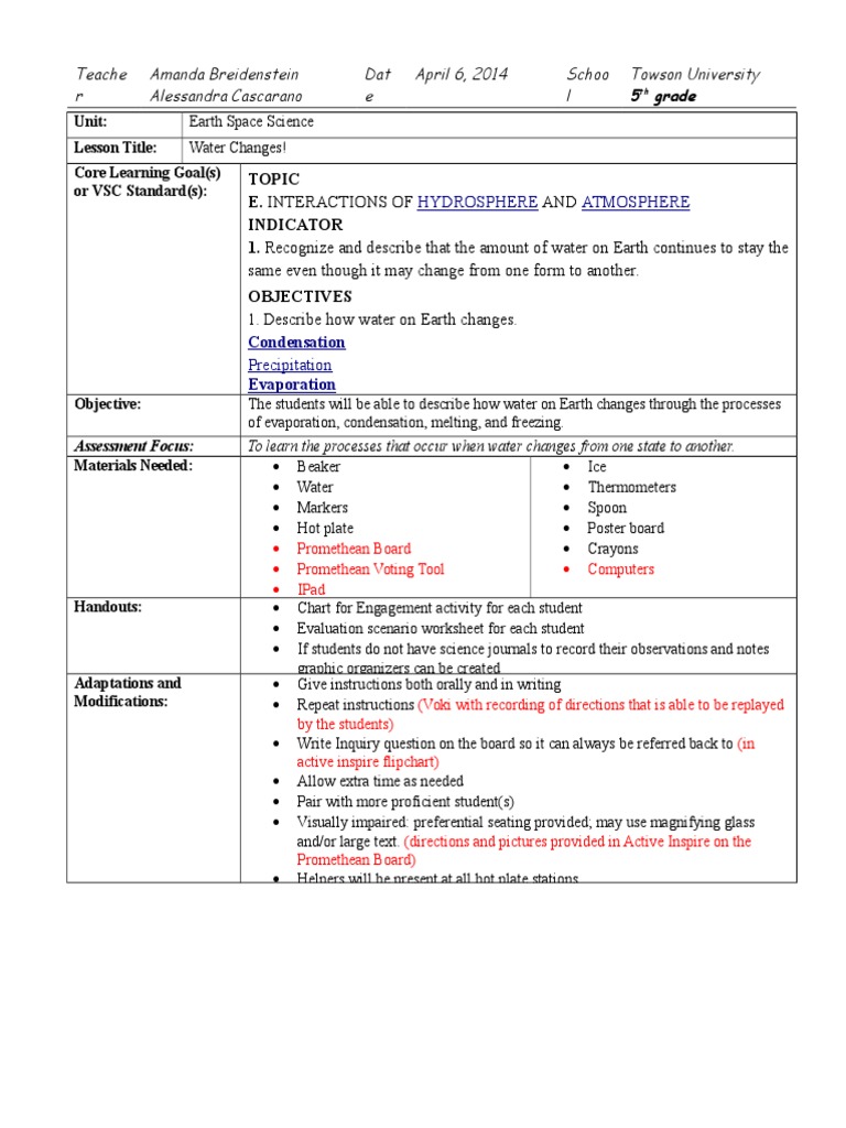 Water Changes: 5th Grade Science Lesson | PDF | Nature | Phases Of Matter