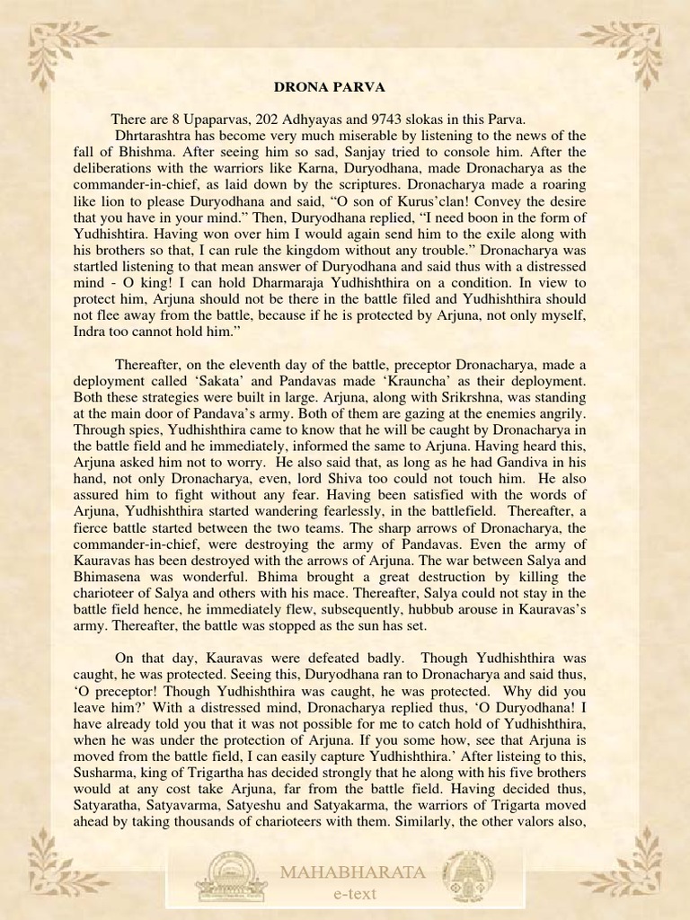 Drona Parva | PDF | Mahabharata | Vaishnava Texts