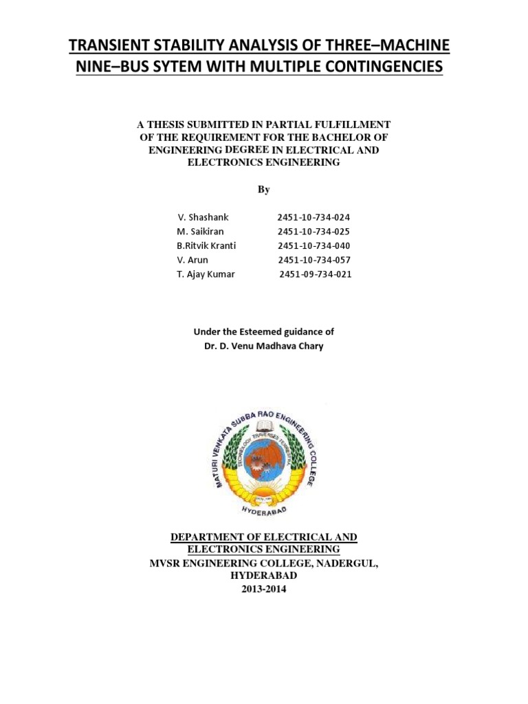 Transient Stability Analysis of Nine Bus System With Multiple Contingencies | PDF | Electric ...
