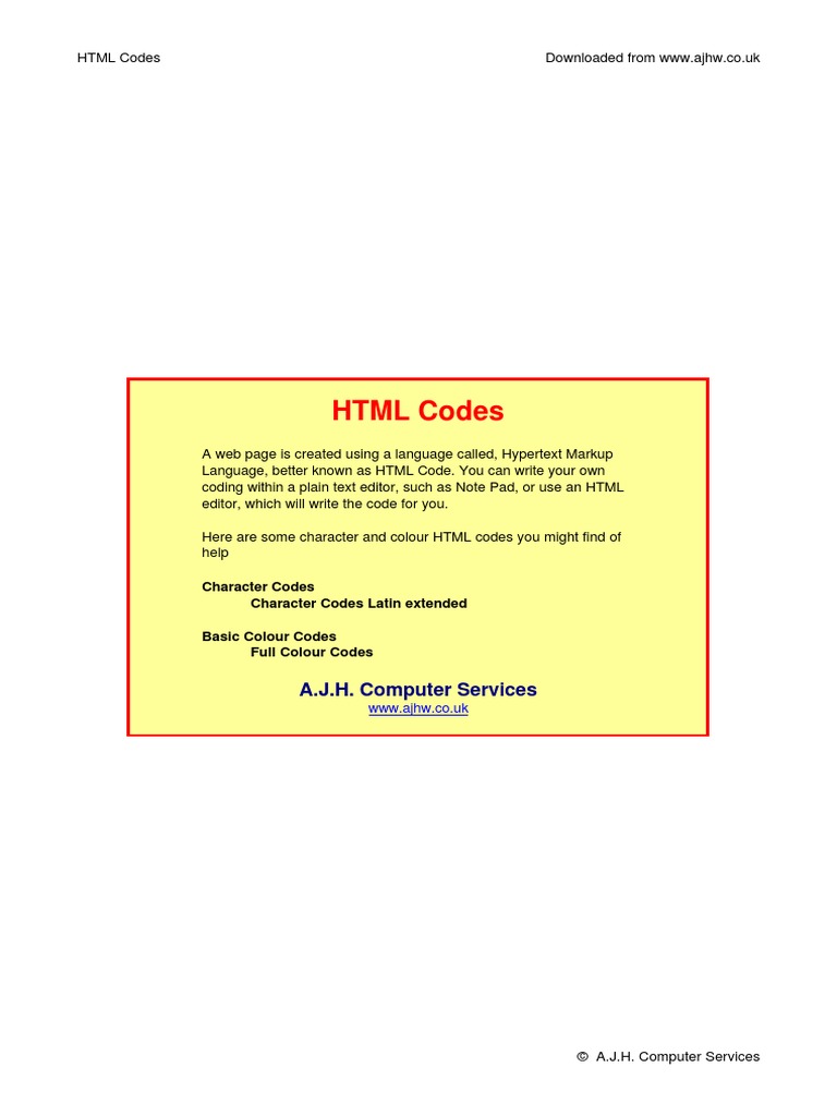 HTML Important Codes | PDF | Html | Text