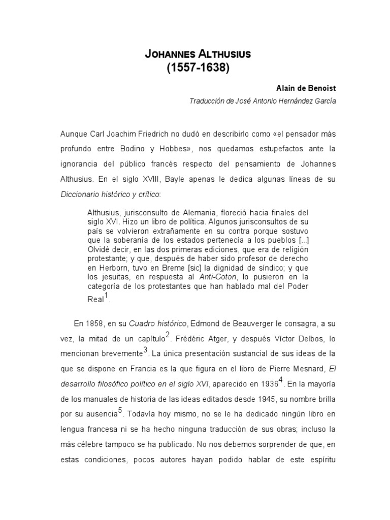 Johannes Althusius Trad Esp | PDF | Soberanía | Estado (política)