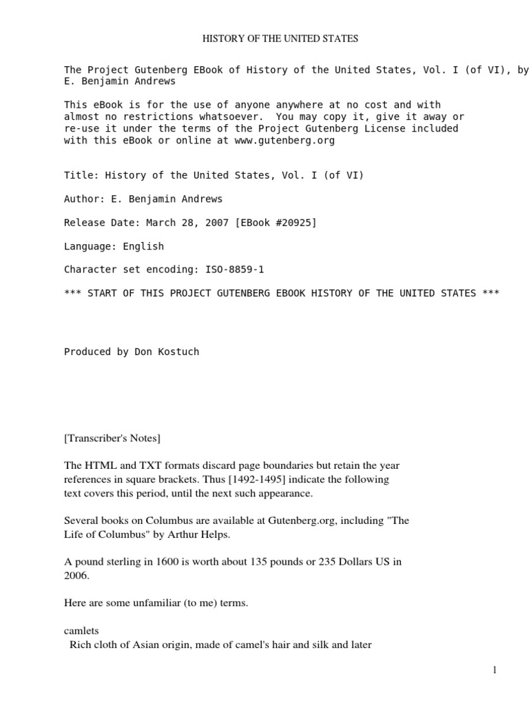 History of The United States, Vol. I (Of VI) by Andrews, Elisha ...
