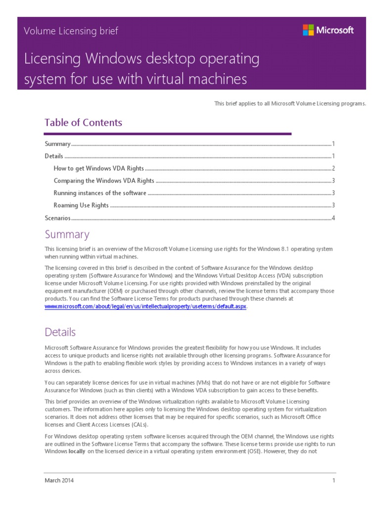 Licensing Windows Desktop Os For Virtual Machines | PDF | Desktop ...