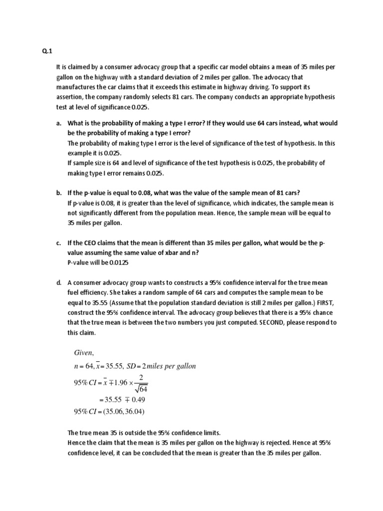 Stern Statistics - Solution - Updated | PDF | P Value | Confidence Interval
