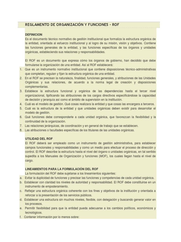 Reglamento de Organización y Funciones | PDF | Regulación | Institución
