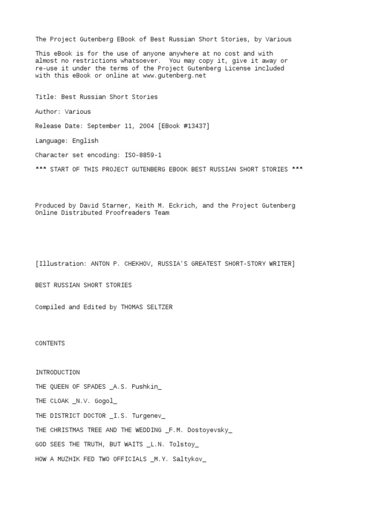 Best Russian Short Stories | PDF | Russian Literature | Anton Chekhov